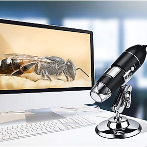 Grewtech USB Digital Microscope 1600x 8 LED Magnification Endoscope Camera with Metal Stand Compatible with Windows, Android and Mac