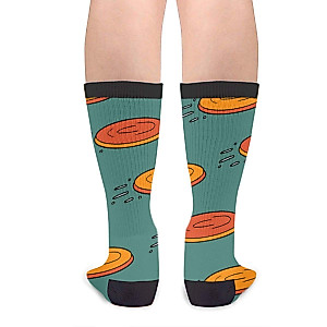 FWSXIVN Disc Golf Unisex Adult Fun Cool 3D Print Colorful Athletic Sport Novelty Crew Tube Socks, Black and White, One Size