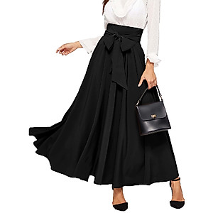 SweatyRocks Women's Elegant High Waist Skirt Tie Front Pleated Maxi Skirts Black L