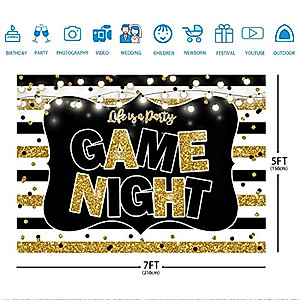 Ticuenicoa 7x5ft Game Night Party Backdrop Black and Gold Stripes Photo Background Game On Birthday Party Supplies Kids Adults Gaming Party Decorations Baby Shower Cake Table Photo Booth Props