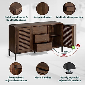 Bme Sideboard Premium Solid Wood Buffet Cabinet with Storage, Pre-Assembled 3 Drawers & 2 Doors, Rustic Chestnut, 55 inch, Chesnut