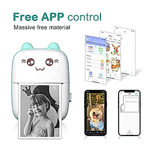 Mini Printer Portable, Pocket Thermal Printer with 7 Rolls Paper, Bluetooth Wireless Smart Printer for Photo Picture Office Receipt Label Note QR Code Inkless Printing with iOS Android APP (Blue)