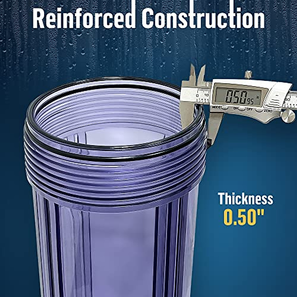 High Capacity 20 x 4.5” Whole House Filter Purifier System for Well or City Water, Presser Relief Button, 1” NPT Brass Port, Double O-Ring, Meets NSF Standards & Regulations (Transparent, 1 Set)