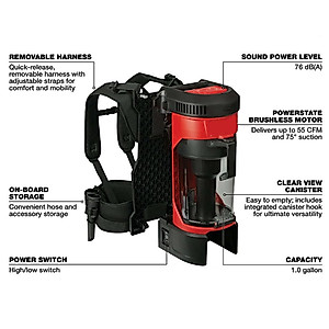 FitseN Suitable for Milwaukee M18 18V 3-in-1 Cordless Backpack Vacuum - Bare Tool, Model# 0885-20