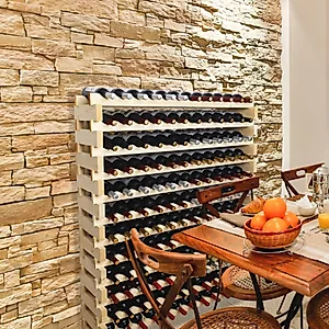 Stackable Modular Wine Rack Freestanding Storage Stand Display Shelves, Thick Wood Natural 12 X 12 Rows 144 Slots