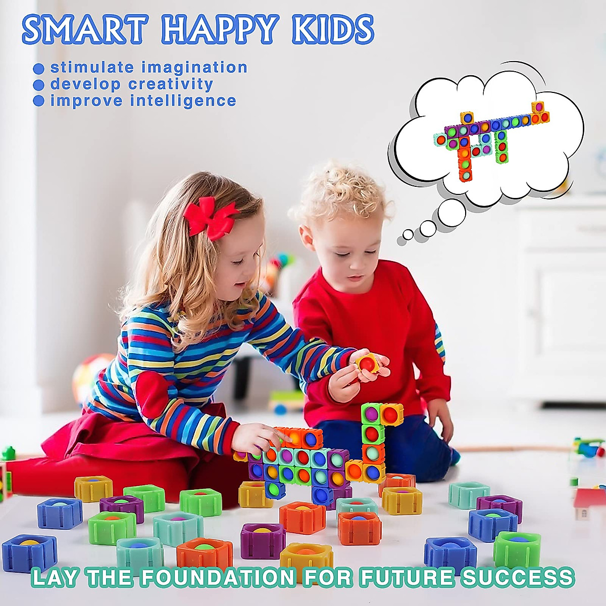 Pop Its Fidget Toys Girl Boy Creative DIY Fidget Building Block Toy Set 24Pcs Dimple Fidget Packs for Kids Anxiety Stress Relief Sensory Toys for Autistic Children ADHD Toddler Educational Toy Gift