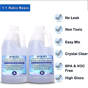 MTBJZJ Crystal Clear Epoxy Resin| Scratch Resistant,UV Resistant Resin Kit | for Resin Molds, Desktop, Craft, Jewelry Casting, DIY-0.5Gallon Kit