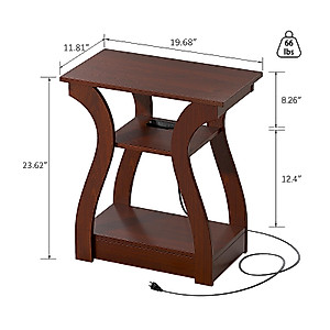 FROMJBEST End Table with Charging Station, Side Table with USB Ports and Outlets, 3 Tier Nightstand Sofa Table for Small Spaces, Beside Table with Storage Shelf for Living Room, Bedroom