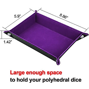SIQUK Double Sided Dice Tray Folding Rectangle PU Leather and Dark Violet Velvet Dice Holder