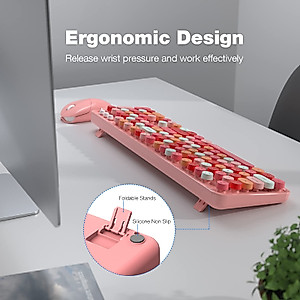 MOFII Wireless Keyboard and Mouse Combo, Pink Keyboard, 2.4GHz Retro Full Size with Number Pad & Cute Wireless Mouse for Computer PC Laptop Notebook Mac Windows XP/7/8/10 (Pink-Colorful)