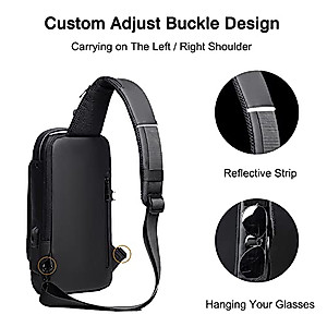 FANDARE Anti-theft Sling Bag Business Men Bag Chest Crossbody bags with USB Charging Port Waterproof Small Backpack for Outdoor Work Hiking Running Sport Travel Bag Black Brown