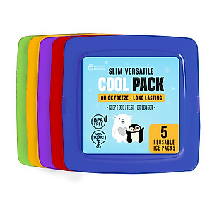 Healthy Packers Ice Packs for Lunch Bags - Freezer Packs - Original Cool Pack | Slim & Long-Lasting Reusable Ice Pack for Lunch Box and Cooler Bag (Set of 5)