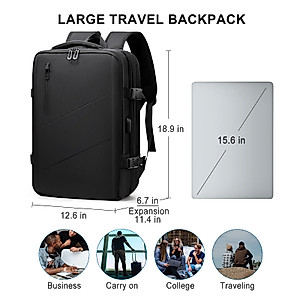 Men Carry on Travel Backpack 40L,Hiking Backpack Waterproof for Women, Lightweight School Casual Daypack Laptop Backpack with Expandable Airplane Approved 15.6 inch Laptop Compartment USB Charge Port