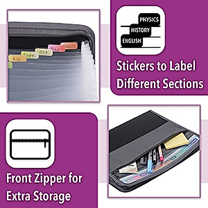 Mr. Pen- Accordion File Organizer, 13 Pockets, Black, Letter A4 Paper Document Accordion Folder, Expanding File Folder with Sticky Labels, Accordion File Folder Document Organizer