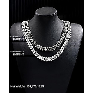 WKTYCCT 2pcs Cuban Link Chain for Men Women Iced Out Miami Cuban Necklaces Gold Silver 14mm Cuban Chain Necklace Sets Diamond Hip Hop Jewelry Gift (Silver, 16inch+18inch)