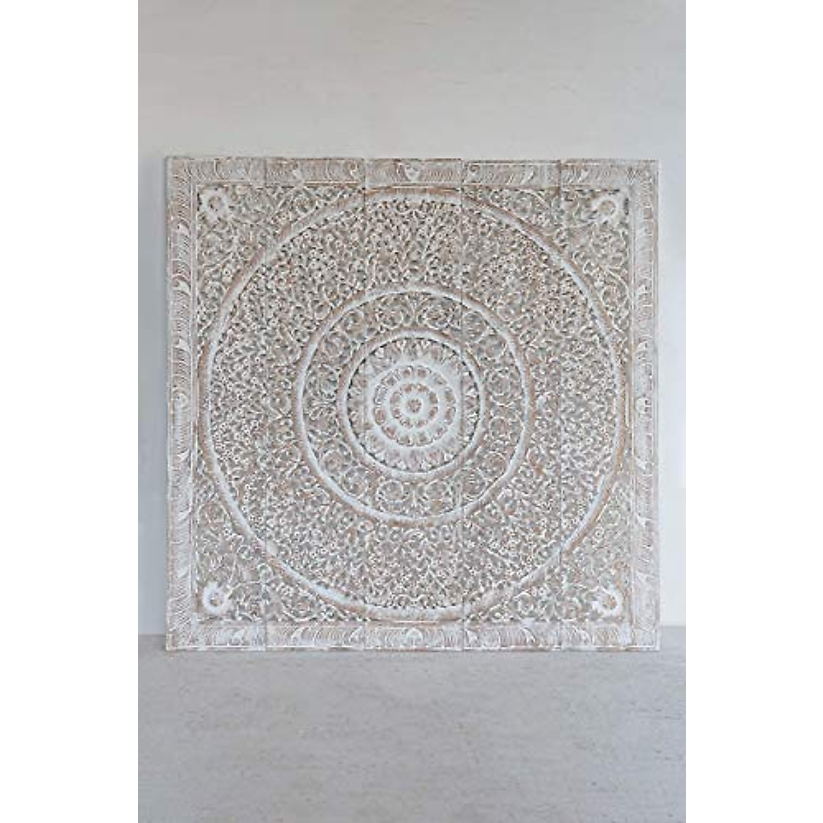 Wall Mounted Queen Bed Headboard, Handmade Panels in Wood, Eco-friendly Carving for Home Decor, 60 inches