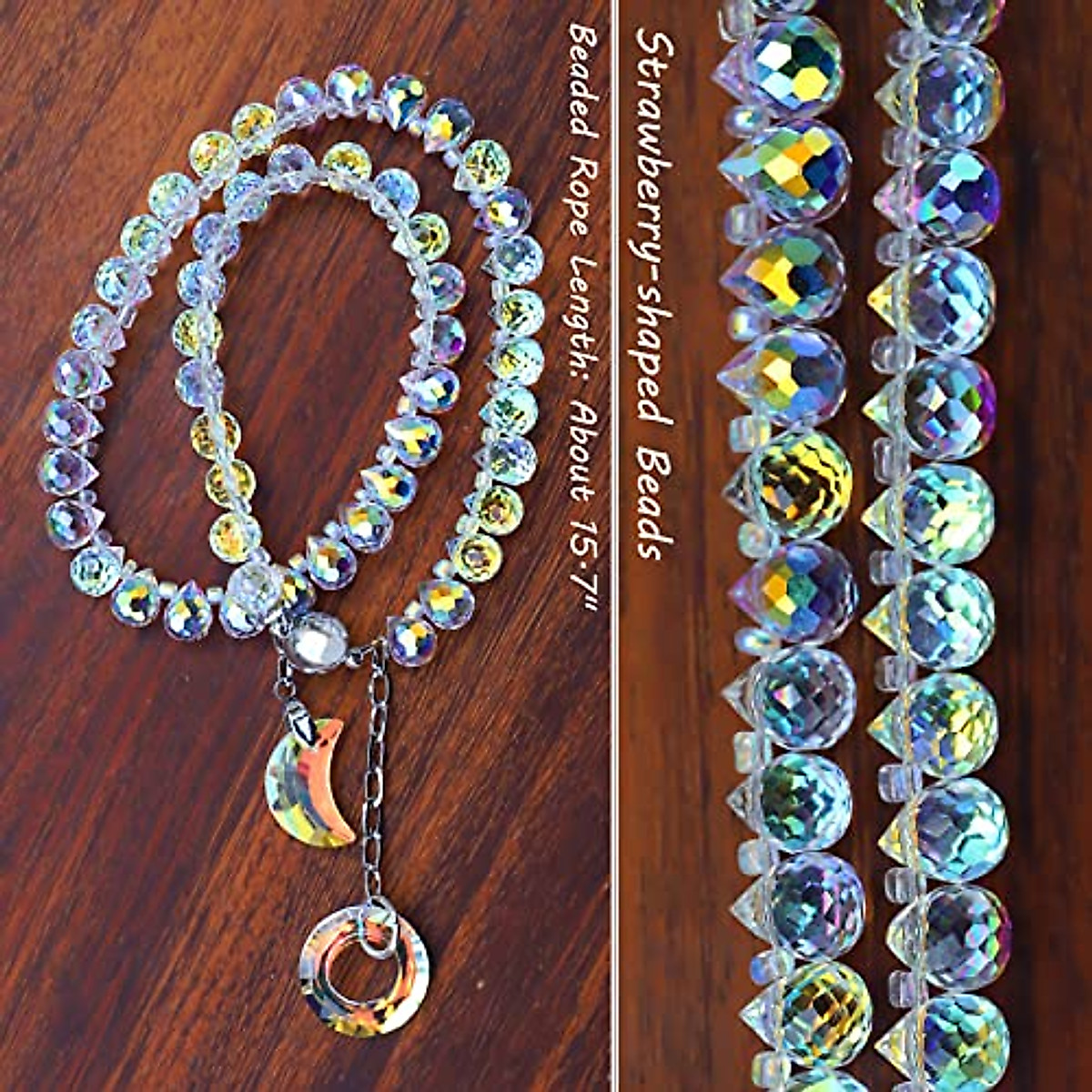 PEDOBO Magnetic Curtain Tiebacks, 2 Pack Crystal Beaded Sun & Moon Pendants Curtain Sheer/Drapery Holdbacks, Beaded Curtain Ties for Window Home Decor (Crystal AB)