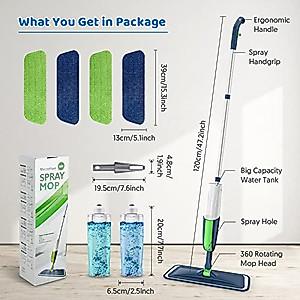 Spray Mops Microfiber Floor Mops for Floor Cleaning - MEXERRIS Wet Mops Dust Mop with 4 Microfiber Pads and 2 Refillable Bottle Wood Floor Cleaning Mop for Hardwood Laminate Tiles Floors Cleaning