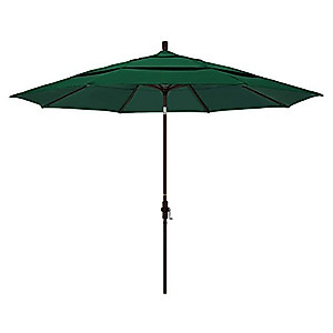 California Umbrella GSCU118117-5446-DWV 11' Round Aluminum Market, Crank Lift, Collar Tilt, Bronze Pole, Sunbrella Forest Green Patio Umbrella, 11-Foot