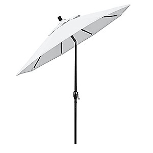 California Umbrella GSPT908302-F04 9' Round Aluminum Market, Crank Lift, Push Button Tilt, Black Pole, White Olefin Patio Umbrella, 9-Feet