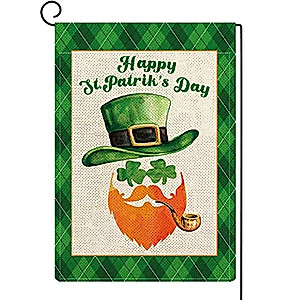 Baccessor St Patricks Day Garden Flag 12×18 Inch Double Sided Lucky Shamrock Clover Green Hat Welcome Burlap Yard Flags for Outside Yard Lawn Outdoor Irish St Patrick's Day Decoration