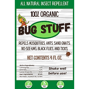 Bug Stuff All Natural Bug Spray | Keeps All Flying & Biting Insects Away | Bug Spray for Children & Pets | Made from 100% Organic Ingredients | 4 FL OZ Spray Bottle