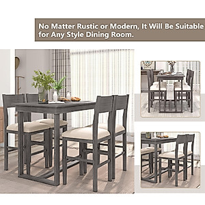 Merax Counter Height Kitchen Dining Table Set with Chairs for Small Space, Solid Wood Dining Room Furniture Table Set Farmhouse Rustic Dining Set