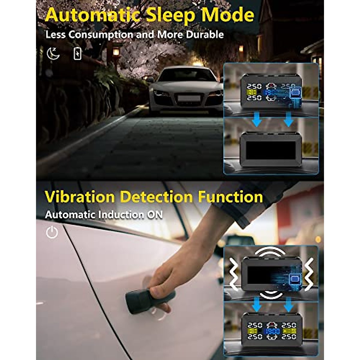 2023 Upgrade Tire Pressure Monitoring System 【Detached Bracket】 Wireless Solar TPMS Monitor System Accuracy 0.01Bar Installed on Windowshield Real-Time Display 22-87 PSI for Car RV SUV