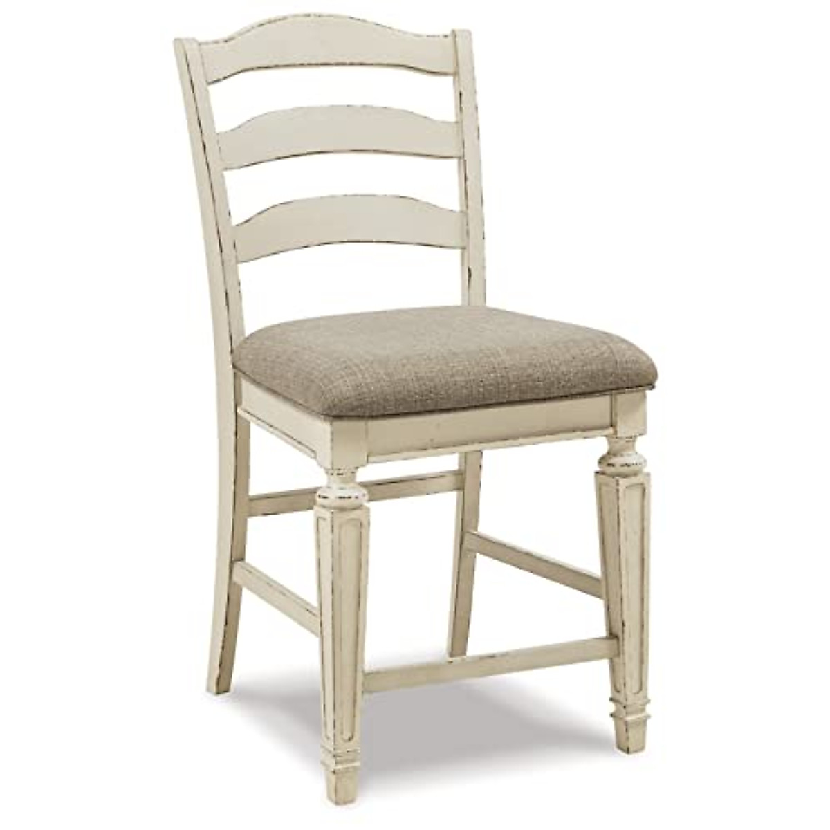 Signature Design by Ashley Realyn French Country 24.13" Counter Height Upholstered Barstool, 2 Count, Chipped White
