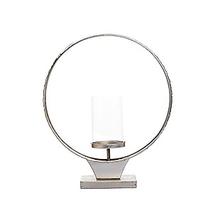 Foreside Home & Garden Large Hammered Metal Round Ring Pillar Candle Holder, Small, Silver