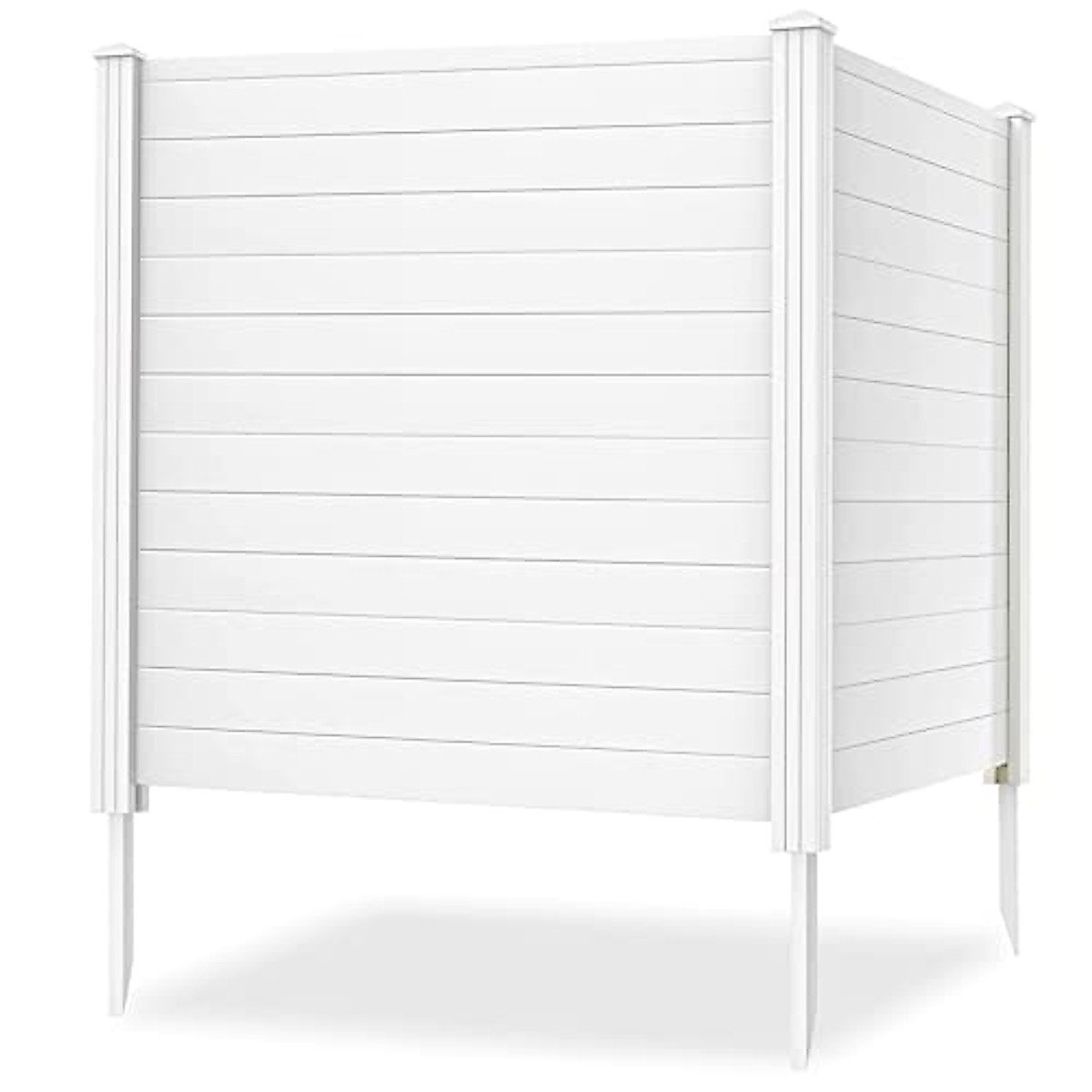 BETELNUT Outdoor Privacy Screen 2 Panels, 48''H Decorative Air Conditioner Fence Trash Can Enclosure with 3 Stakes, Easy Assembly, PVC Vinyl Freestanding Picket Fences for Garden Patio Lawn