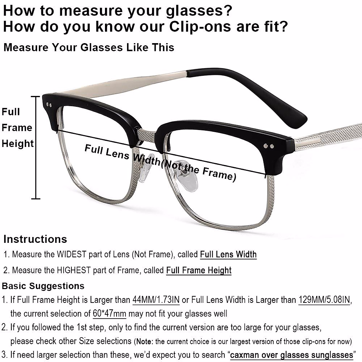 CAXMAN Polarized Clip On Sunglasses Over Prescription Glasses for Men Women UV Protection Flip Up Grey Lens Extra Large