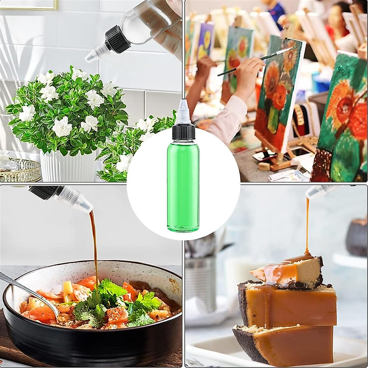 HUIZHU 10Pcs 2oz/60ml Plastic Dispensing Bottles with Twist Top Cap Boston Round LDPE Bottles,Twist Top Squeeze Bottles for Crafts,Kitchen,Household(60ml)