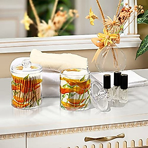 Eionryn California Poppies Spring Flowers Qtip Dispenser Apothecary Jars Yellow Summer Floral Bathroom Qtip Holder Storage Canister Plastic Jar 10 Oz for Cotton Ball Swab Round Pads Floss 2pcs