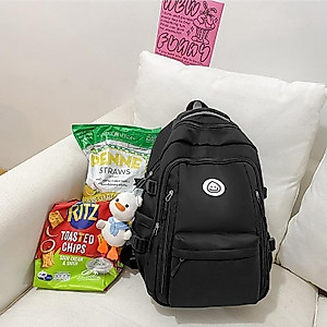 ZUMLED Kawaii Backpack with Cute Accessories Lightweight Bookbags Laptop Bag Waterproof Casual Travel Daypacks (Black)