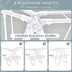 Tangkula Foldable Clothes Drying Rack, 2-Level Laundry Drying Rack w/ 28 Hanging Rails & Height Adjustable Wings, Freestanding Large Drying Rack for Clothes, Sheets, Shoes, Socks, No Assembly