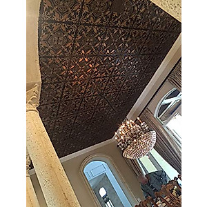 From Plain To Beautiful In Hours 218 Golden Prague PVC 2' x 2' Glue-up or Lay-in Ceiling Tile (Covers / 100 sq.ft), Antique Gold, 25 Piece