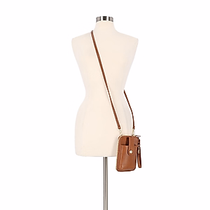 Mundi Jacqui RFID Blocking Crossbody Wallet Bag for Women, Compact Travel Size Cell Phone Holder Purse Vegan Leather, Brown Sugar