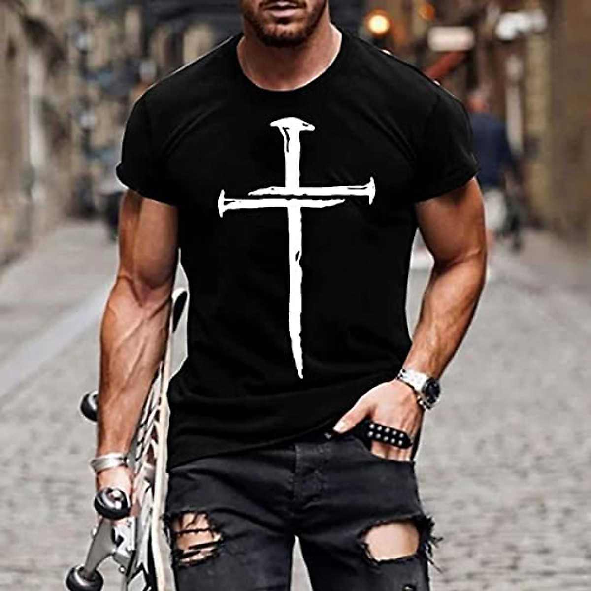 Crewneck Sweatshirts Men Long Sleeve Shirt Funny t Shirts for Men Slim fit Tank top Men Fashion Graphic Crewneck Short Sleeve Regular-Fit Shirts Summer Sport Sweatshirts Tank Tops Shirts Black