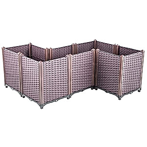 VEVOR Plastic Raised Garden Bed, 20.5" High Set of 5, Rattan Style Grow Planter Care Box Kit, Self-Watering Elevated for Herbs, Flowers, and Other Plants Indoor ot Outdoor, Brown