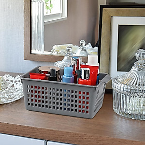 Dehouse 6 Pack Small Plastic Storage Baskets, Plastic Baskets Organizer Bins, Gray