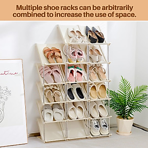 AGTEK 5 Tier Plastic Shoe Shelf Collapsible Shoes Storage,Narrow Stackable Free Standing Shoes Storage,Shoe Racks for Entryway or Bedroom,White