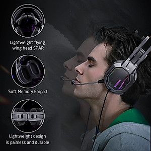 Shuomeng USB Pro Gaming Headset for PC - Computer Headphones with Microphone/Mic, SM-H2Pro 7.1 Surround Sound Wired Headset with LED RGB Light - Gaming Headphones for PS4/PS5,Console Laptop