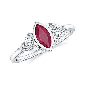 Rosec Jewels Natural 4X8mm Marquise Shape Ruby Promise Ring, AAA Quality, Certified Ruby Celtic Knot Ring - Ready to Gift, 14K White Gold, Size:US 4.00