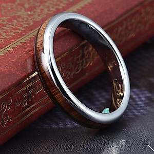 THREE KEYS JEWELRY 4mm White Tungsten Carbide Wedding Ring for Women with Koa Wood Inlay Domed Wedding Band Engagement Ring Comfort Fit Size 8