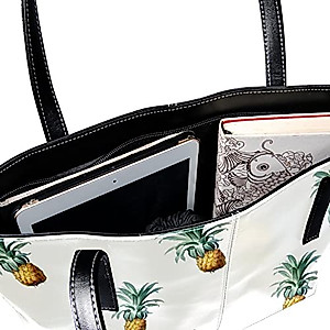 Women Tote Shoulder Bag, Seamless Pineapple Pattern Leather Work Handbag with Zipper for Teens College Students