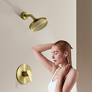 Tohlar Gold Shower Faucet, Single-Handle Shower Faucet Set with 6 Inch Rainfall Shower Head and Handle Set Modern Shower Trim Kit with Shower Valve Bath Shower Faucet Kit, Brushed Gold