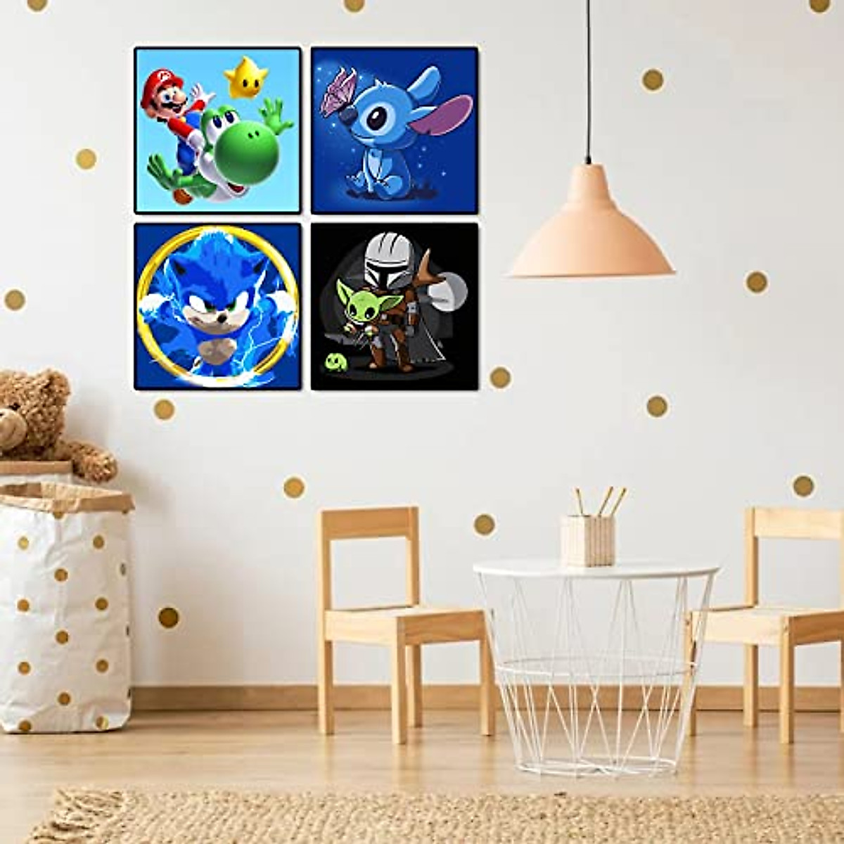 CarlonLin 4 Pack Paint by Numbers for Kids Ages 4-8, Paint by Numbers 8"X 8" Framed Canvas, Paint by Numbers for Kids Ages 8-12, DIY Acrylic Cartoon Oil Painting for Home Wall Decor