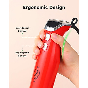 Sangcon Immersion Blender Handheld, 3-in-1 Hand Blender Electric, 400W Handheld Blender, Stainless Steel Blade Stick Blender with Whisk, Milk Frother Attachments - Red
