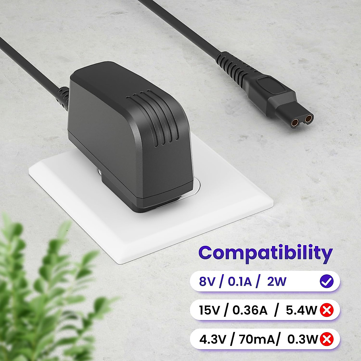 XXSZHY 8V HQ850 Shaver Charger Fit for Philips HQ850 Power Cord - Norelco One Blade QP2630 QP2530 Oneblade Razor Supply Adapter Replacement 3.3FT (8v 100ma)